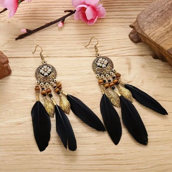 Handmade | Jewelry | New Whispering Night Boho Gypsy Black Feather ...